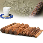 QJJML Wooden Pottery Kits 10Pcs Pottery Pattern Roller Clay Texture Kit ...
