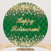 DORCEV 6.5x6.5ft Gold Green Glitter Happy Retirement Round Backdrop ...